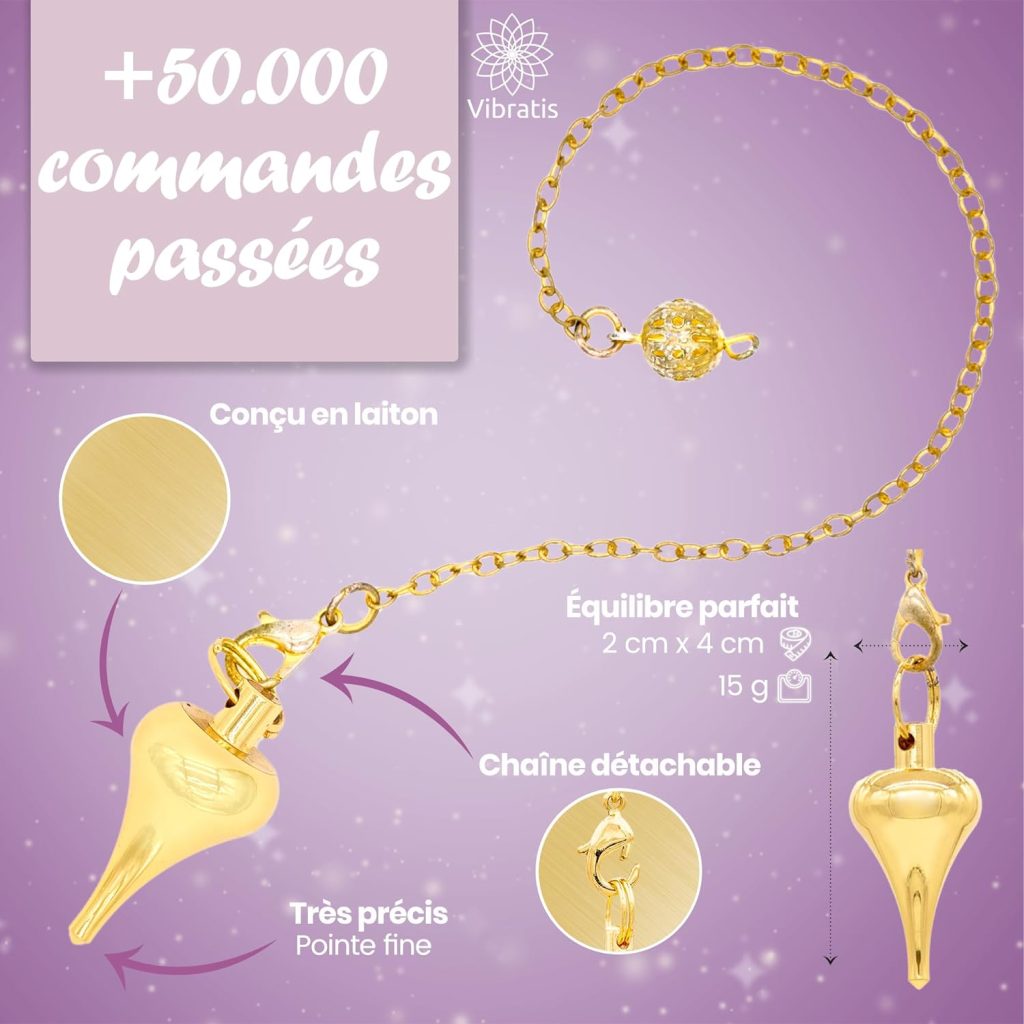 Pendule Divinatoire de Radiesthésie Goutte Doré - Vibratis : Bien-être ...